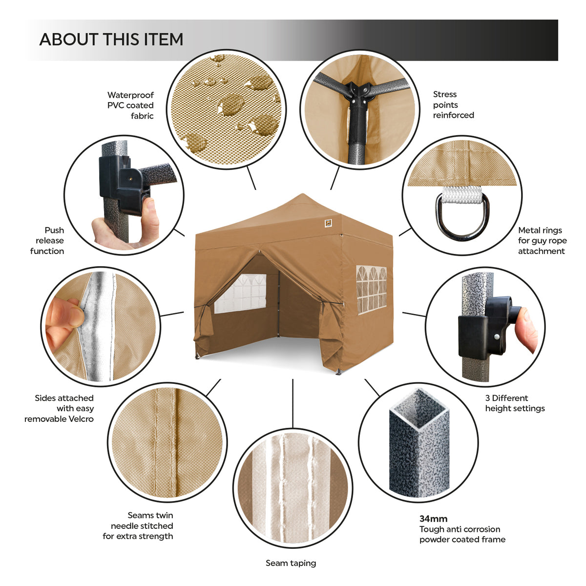 Gorilla Gazebo pop up gazebo 2.5x2.5m Beige
