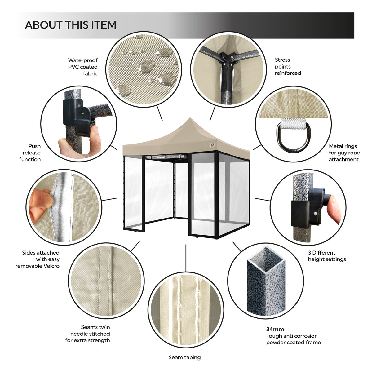 Modular Pop Up Gazebo 3m x 3m in Cream - by Gorilla Gazebo