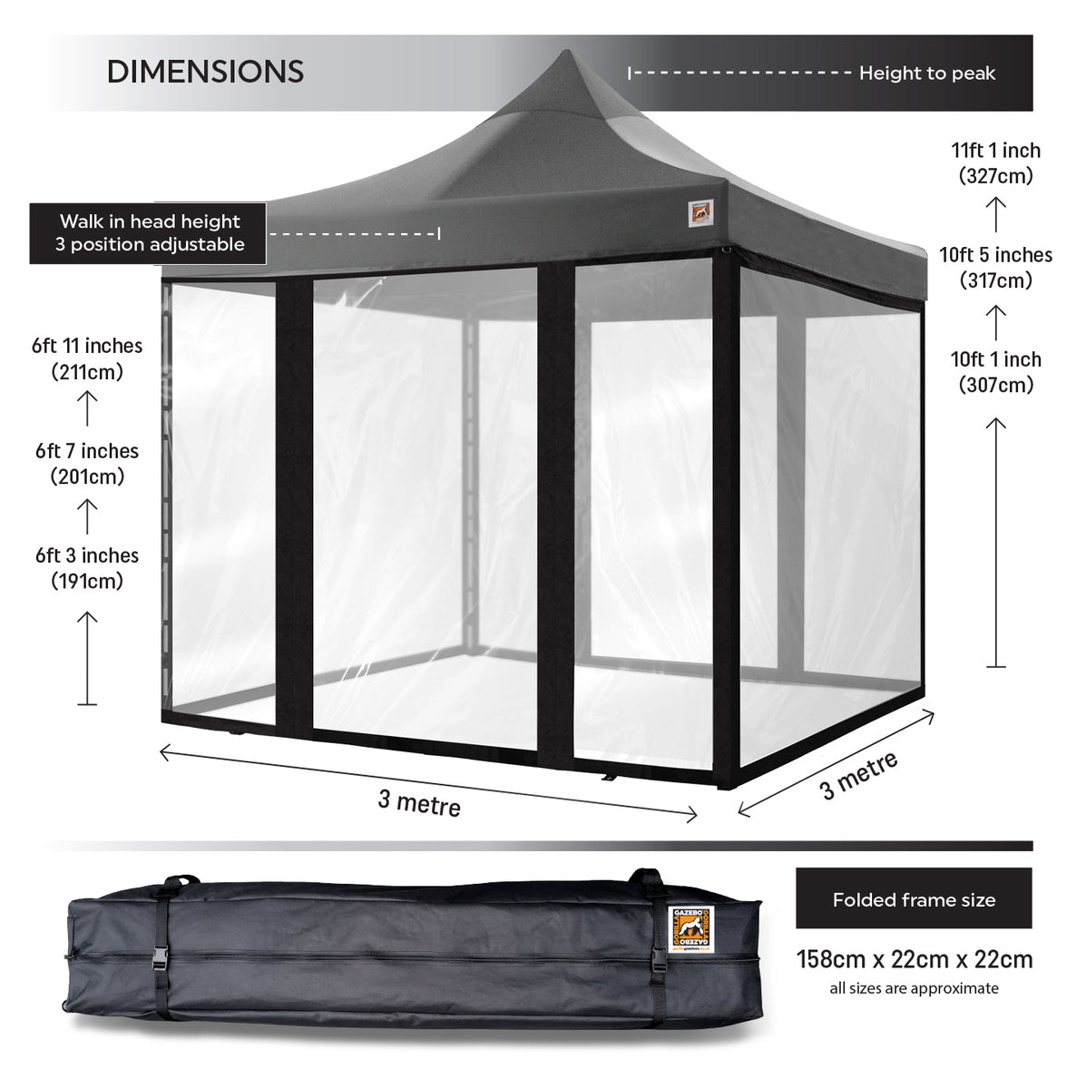 Modular Pop Up Gazebo 3m x 3m in Cream - by Gorilla Gazebo
